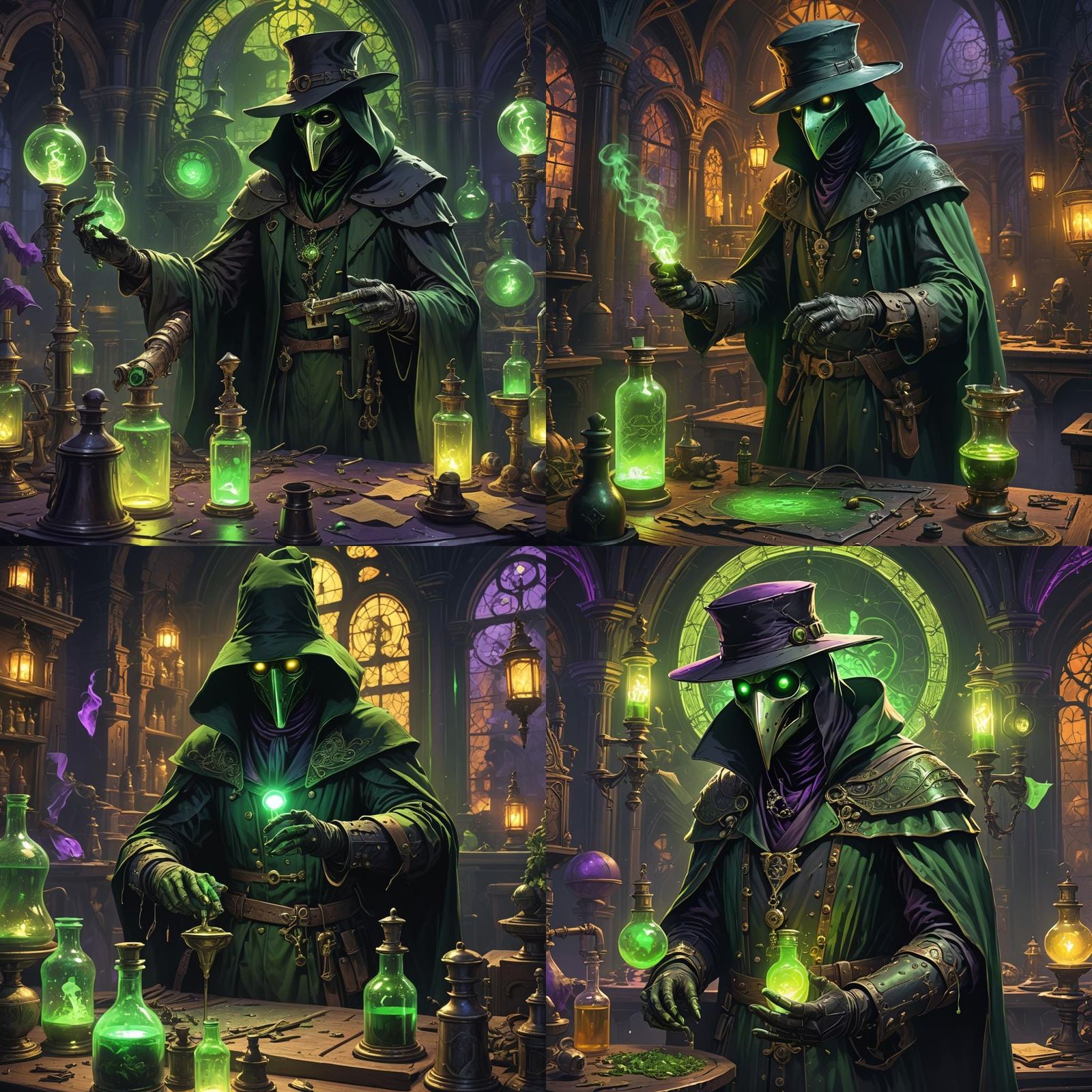 plague doctor as a villain making a plague serum (its glowing green in ...