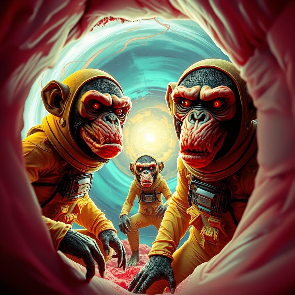 Grotesque Marzipan Monkeys Emerge from Cosmic Port... - AI Art
