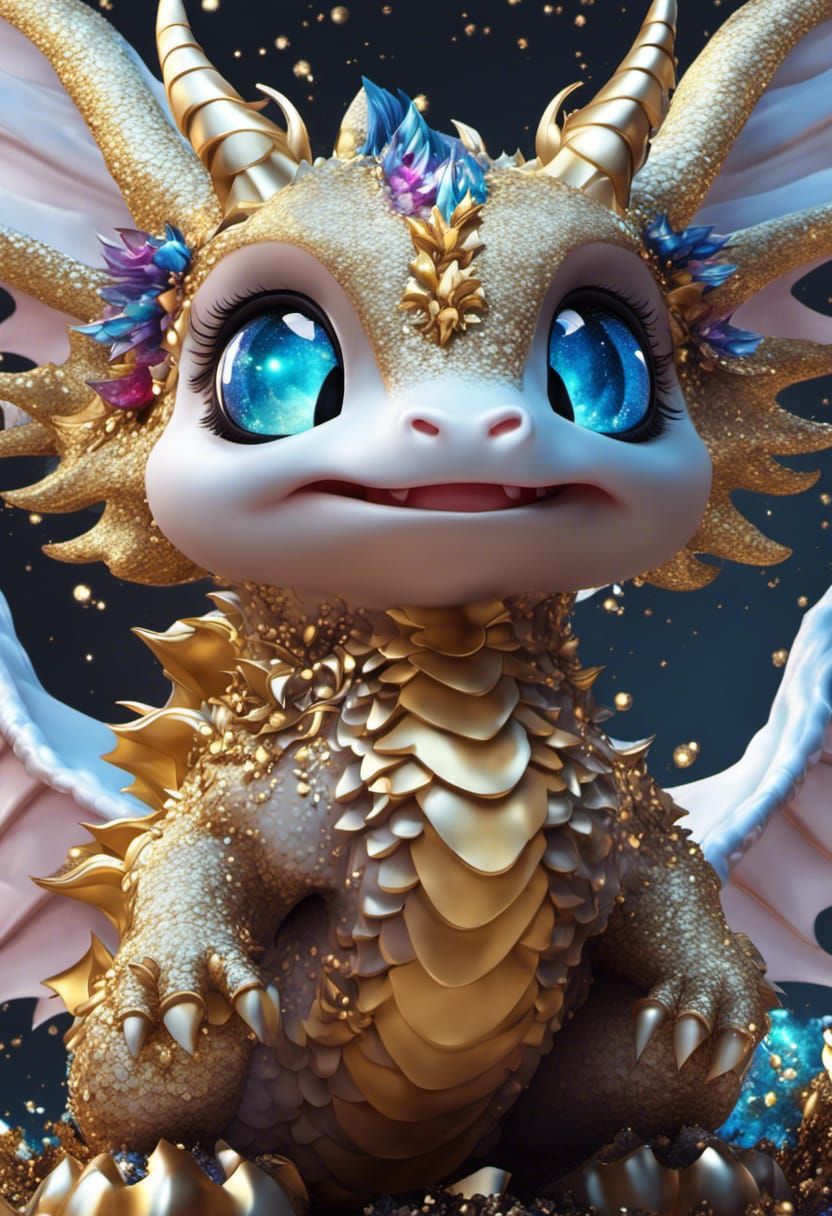 Cross-eyed💙Chibi Galaxy Dragon🤎 - AI Generated Artwork - NightCafe Creator