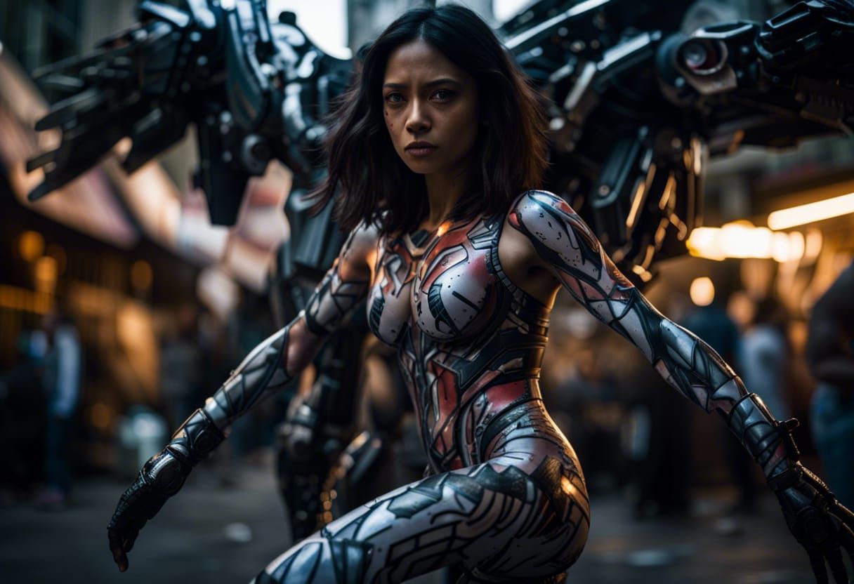 A Chiaroscuro cinematic shot from the movie the Alita Angel, Pretty ...