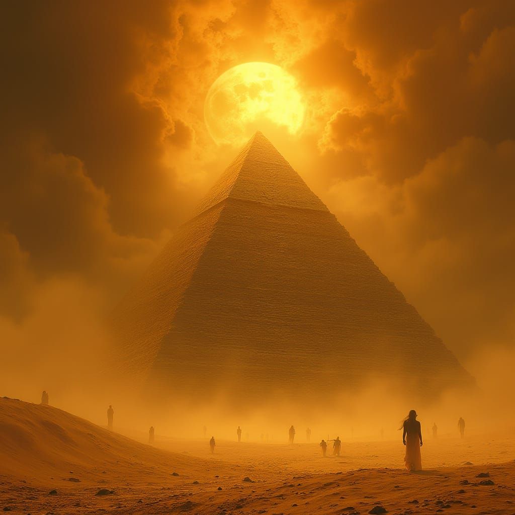 Ancient Pyramid Shrouded in Golden Sandstorm Elega... - AI Art