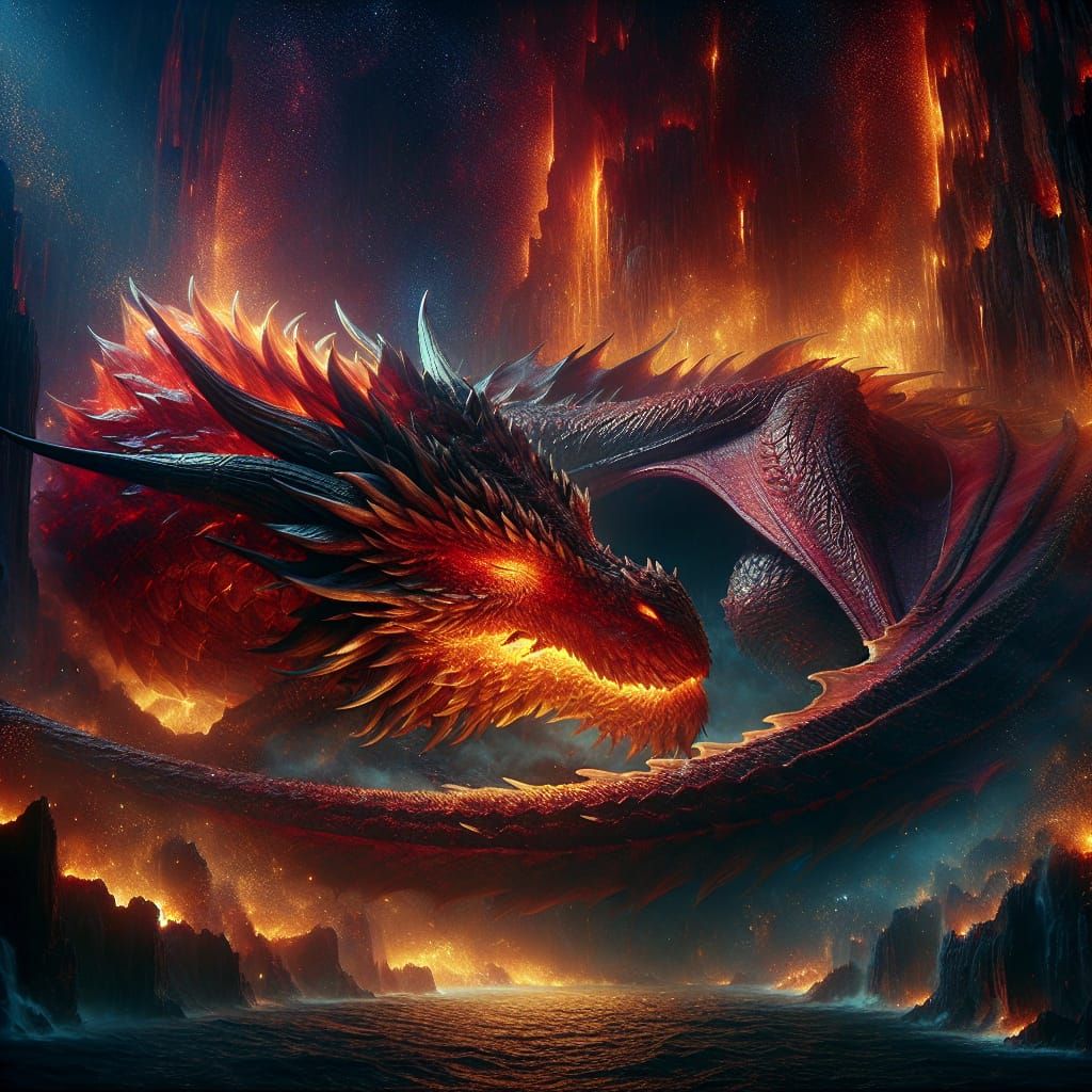Flaming - Majestic Western Dragon Rests in Radiant Splendor