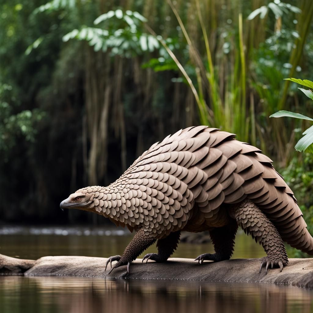 beautiful pangolin with massive wings in the jungle near a riverbank ...