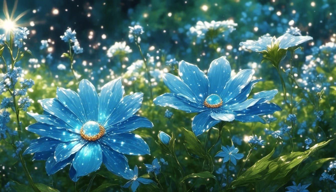 Blue Diamond Drop Flowers - AI Generated Artwork - NightCafe Creator