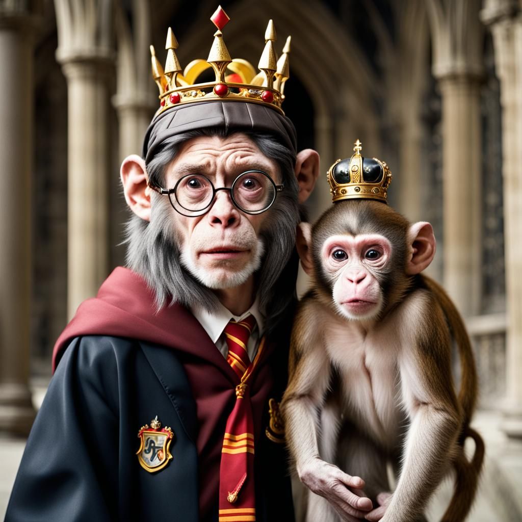 Harry Potter and a monkey with a crown - AI Generated Artwork - NightCafe Creator