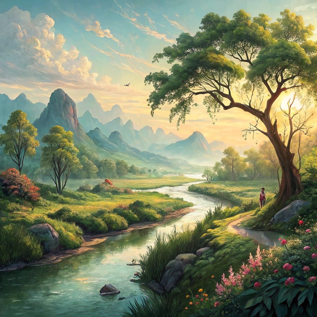 Wei River Serenity - Wei River Serenity in Romantic Landscap...