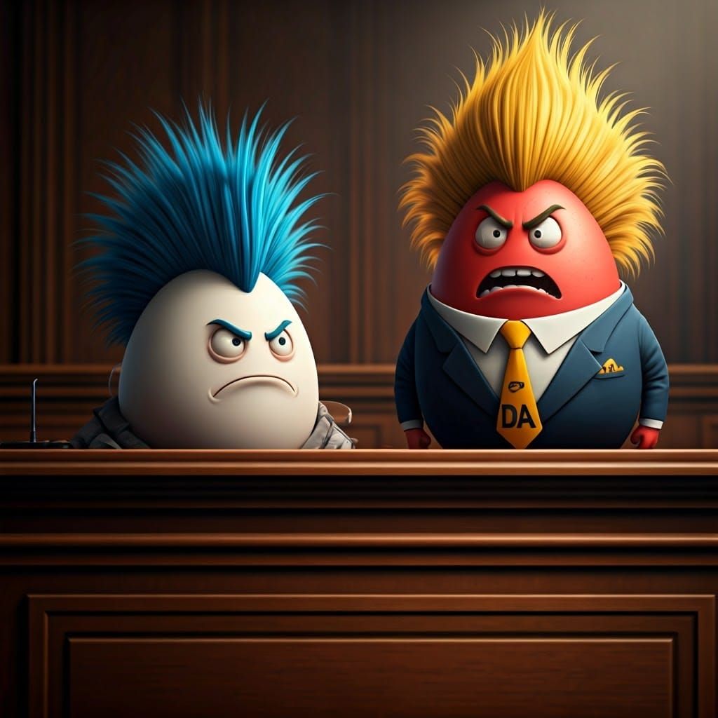 Angry Egg Witness Stand Showdown in Cyberpunk Styl... - AI Art