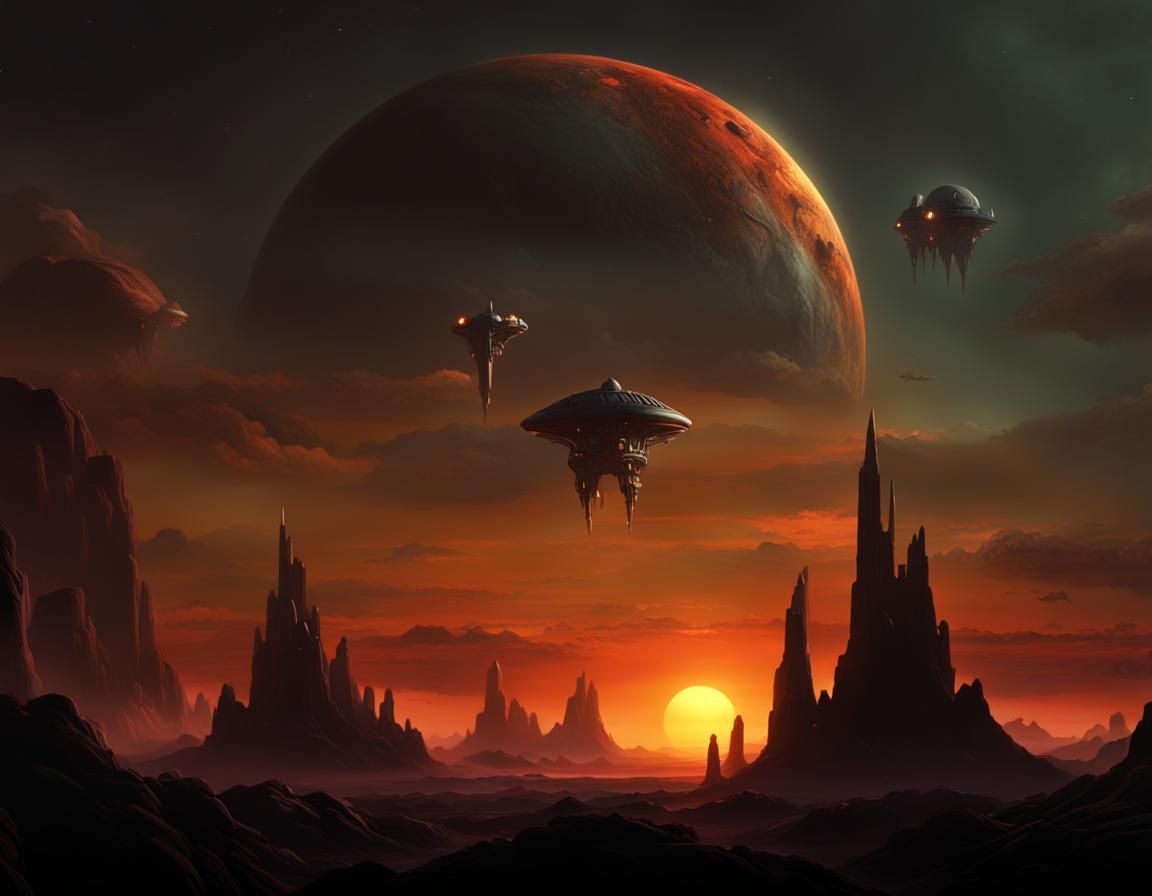 Alien sunset detailed matte pain - AI Generated Artwork - NightCafe Creator