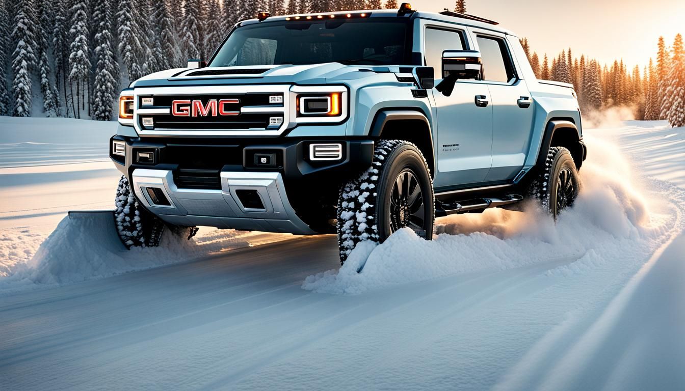 2023 GMC Hummer EV on a snow covered road - AI Generated Artwork ...