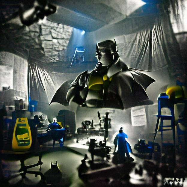 batman working in the batcave a large room film noir volumetric ...
