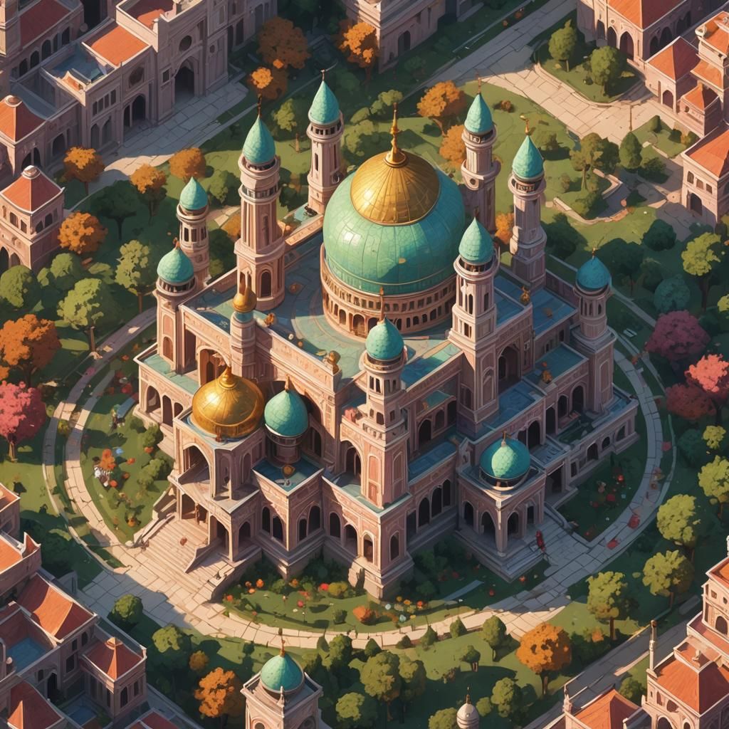 mandala pattern building taj mahal, isometric view, intricately ...