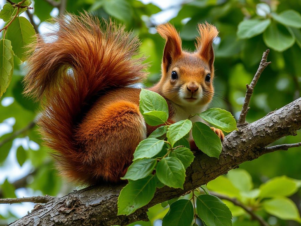 Red squirrel in the style of Micchin Restabids. Highly realistic.