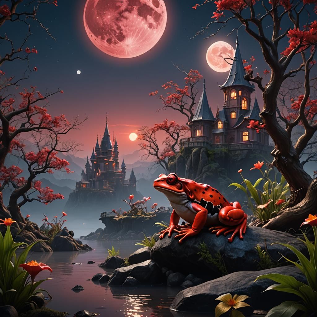 red frog is under the big full moon - AI Generated Artwork - NightCafe ...