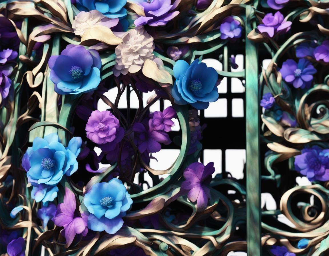 Ethereal multi chromatic purple Gate with Vines and flowers growing all ...