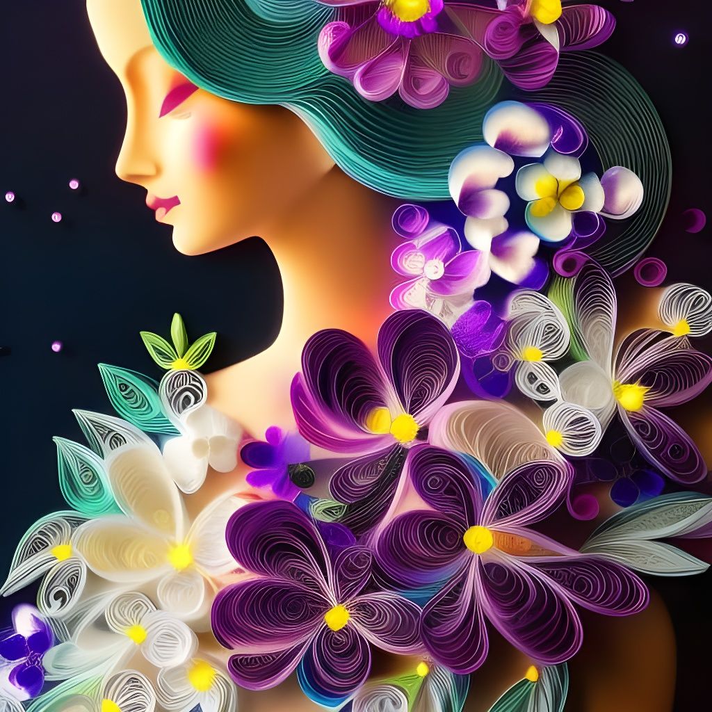 Woman with Paper Quilling Flowers - AI Generated Artwork - NightCafe ...
