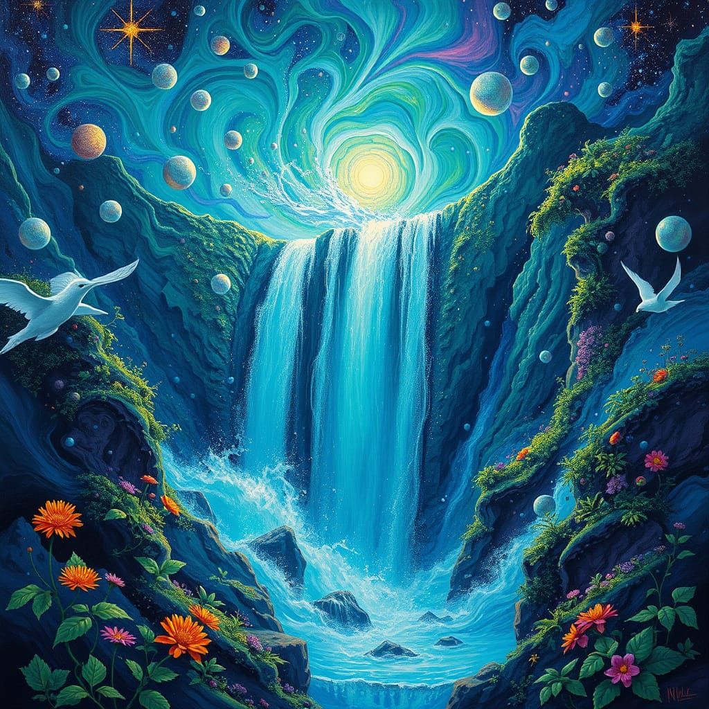 Cosmic Waterfall - Cosmic Waterfall in Vibrant Futurism Sty...