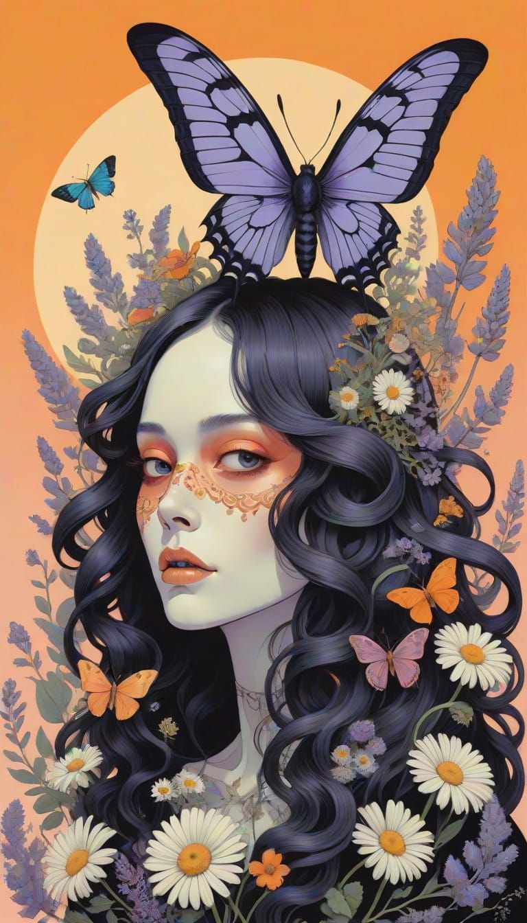 Surreal Whimsical Giant Moth Portrait on Human Sku... - AI Art