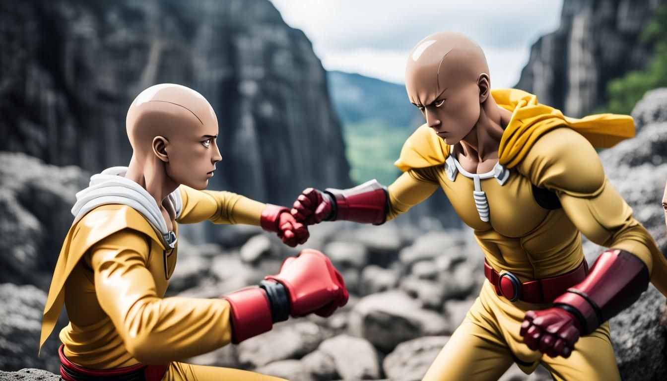 Live action One Punch Man's Saitama fighting against Genos in an open ...