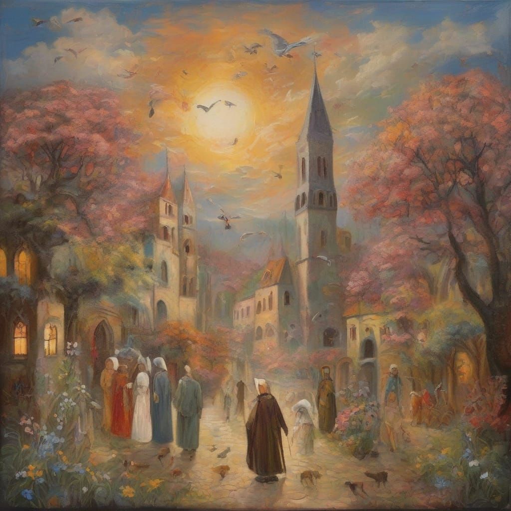 Vibrant Medieval Spring Celebration in Dreamlike L... - AI Art