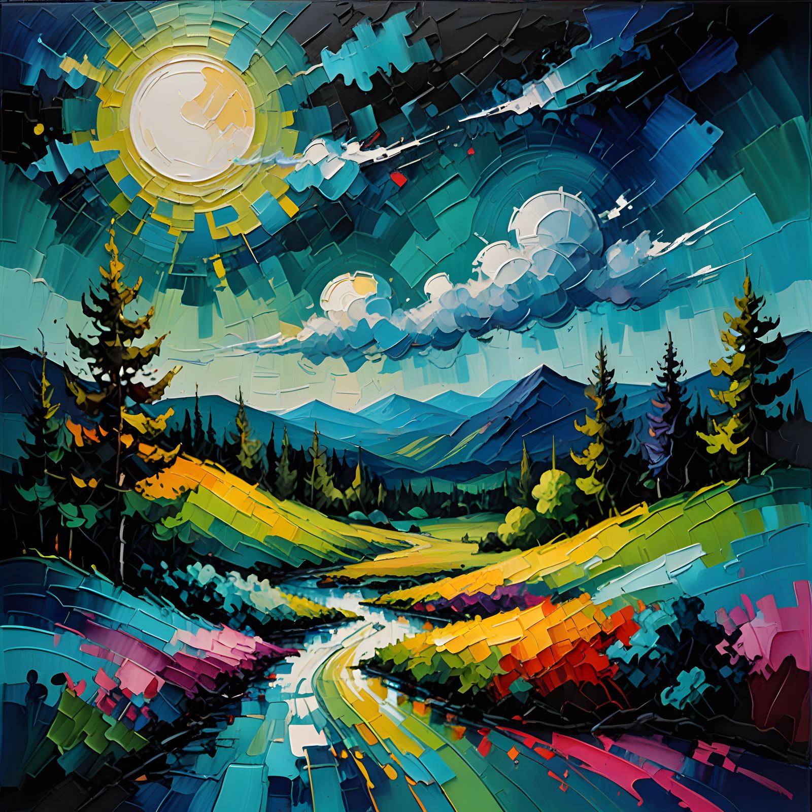 Moonscape - Vibrant, Expressionist Oil Painting of a Dazzlin...