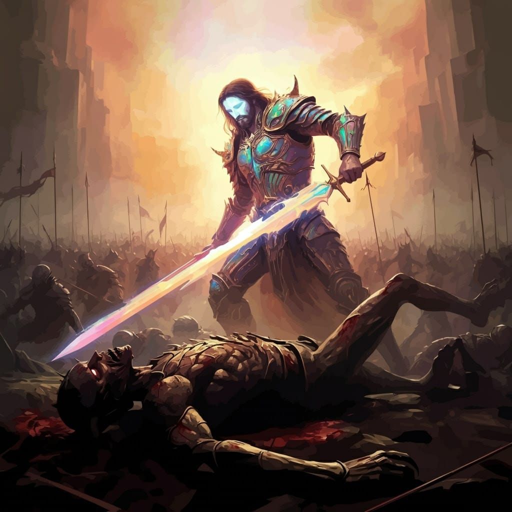 Divine Warrior Jesus Christ in Opalescent Armor - AI Art