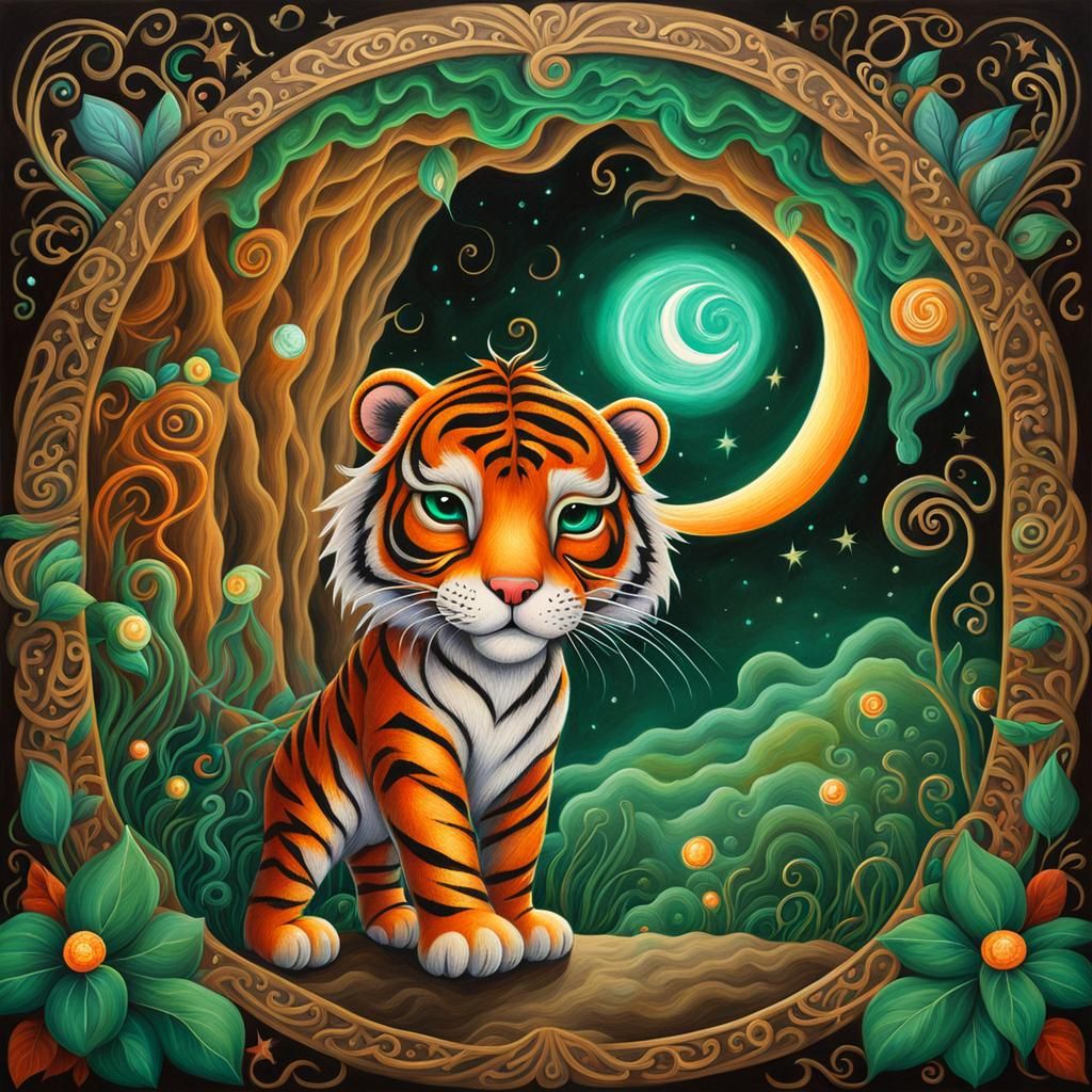 Fantasy tiger, Lovely set - AI Generated Artwork - NightCafe Creator