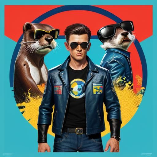 A cool guy and cool otters. - AI Generated Artwork - NightCafe Creator
