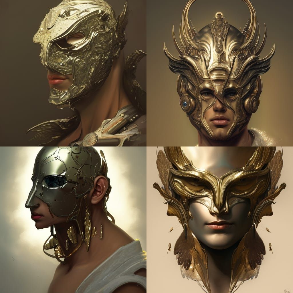 metallic god with a featureless mask and wings - AI Generated Artwork ...