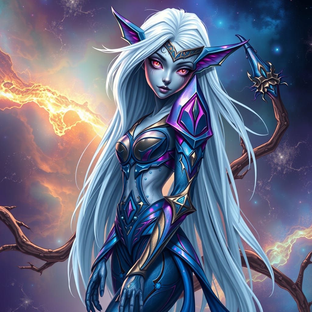 Ethereal Drow Elf Maiden in Cosmic Armor - AI Art