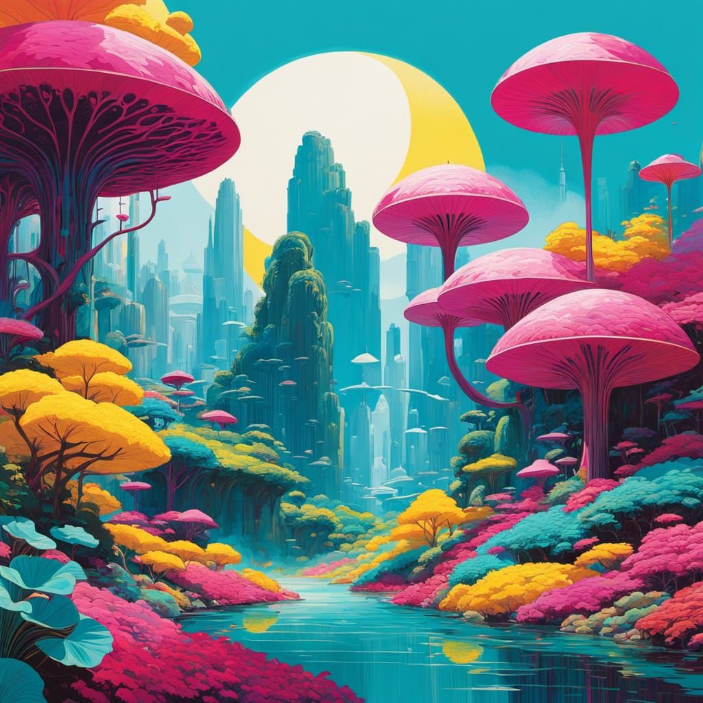 the land of shrooms - Whimsical, Dreamlike Landscapes in Vib...