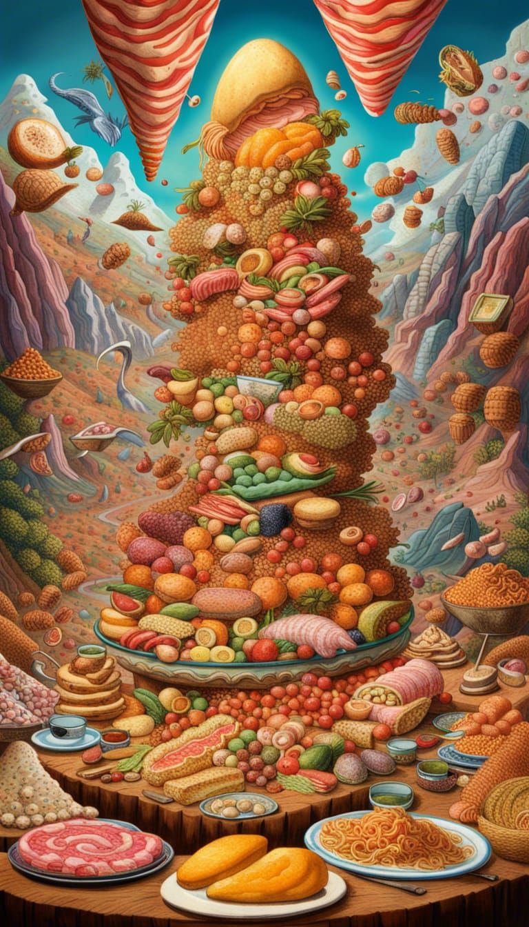 Infinite food mountains - AI Generated Artwork - NightCafe Creator