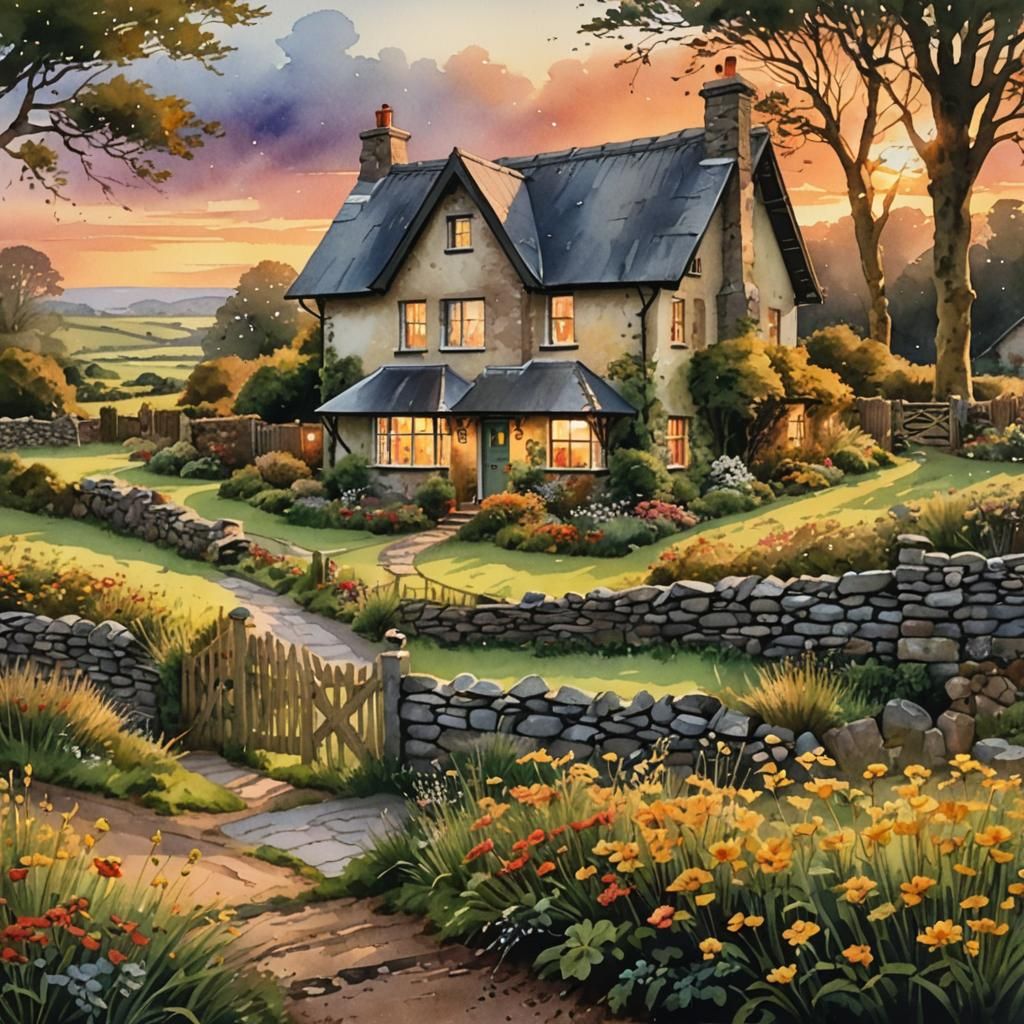 COTTAGE IN SUNSET - AI Generated Artwork - NightCafe Creator