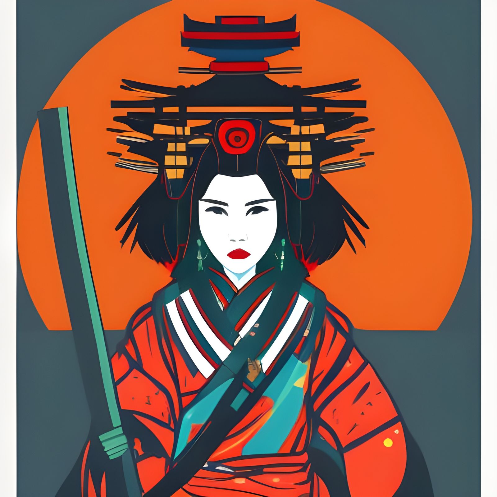 Beautiful Female samurai, wearing a ceremonial samurai armor, without ...