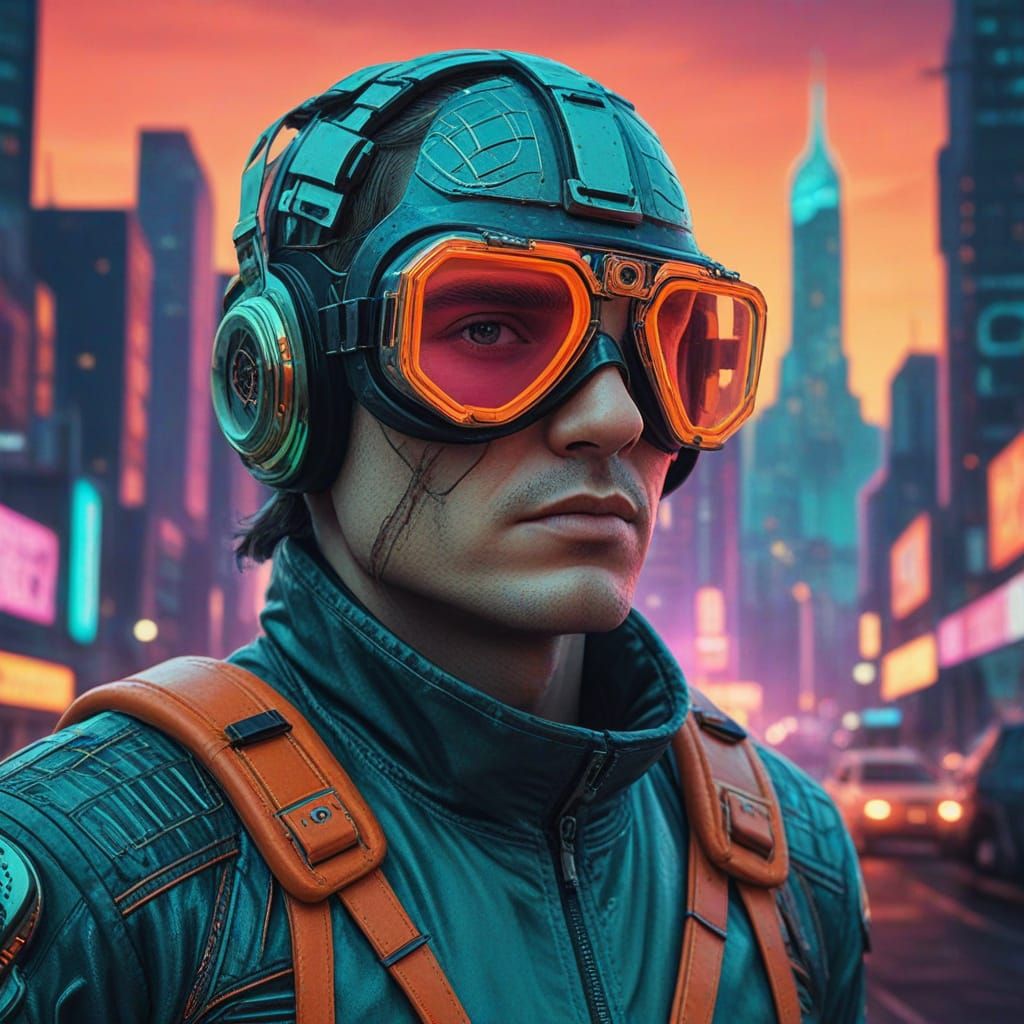 Retro psychedelic portrait of a man from the future Gerald Brom WLOP ...