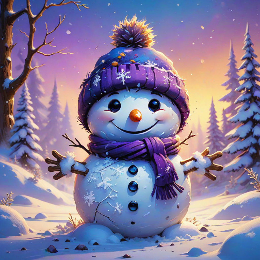 Purple Snowman. - Vibrant Winter Chibi Snowman in Opal Eyes ...