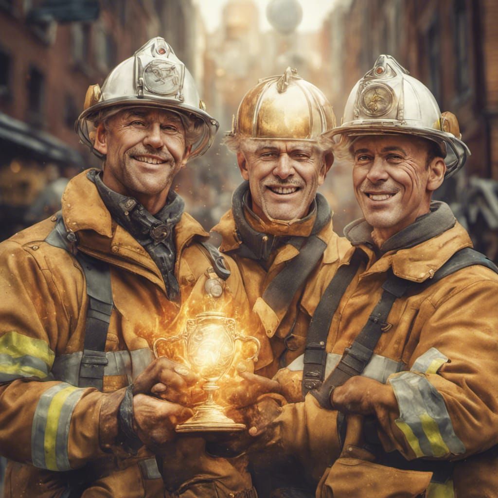 Firefighters receive a trophy for their heroic work - AI Generated ...