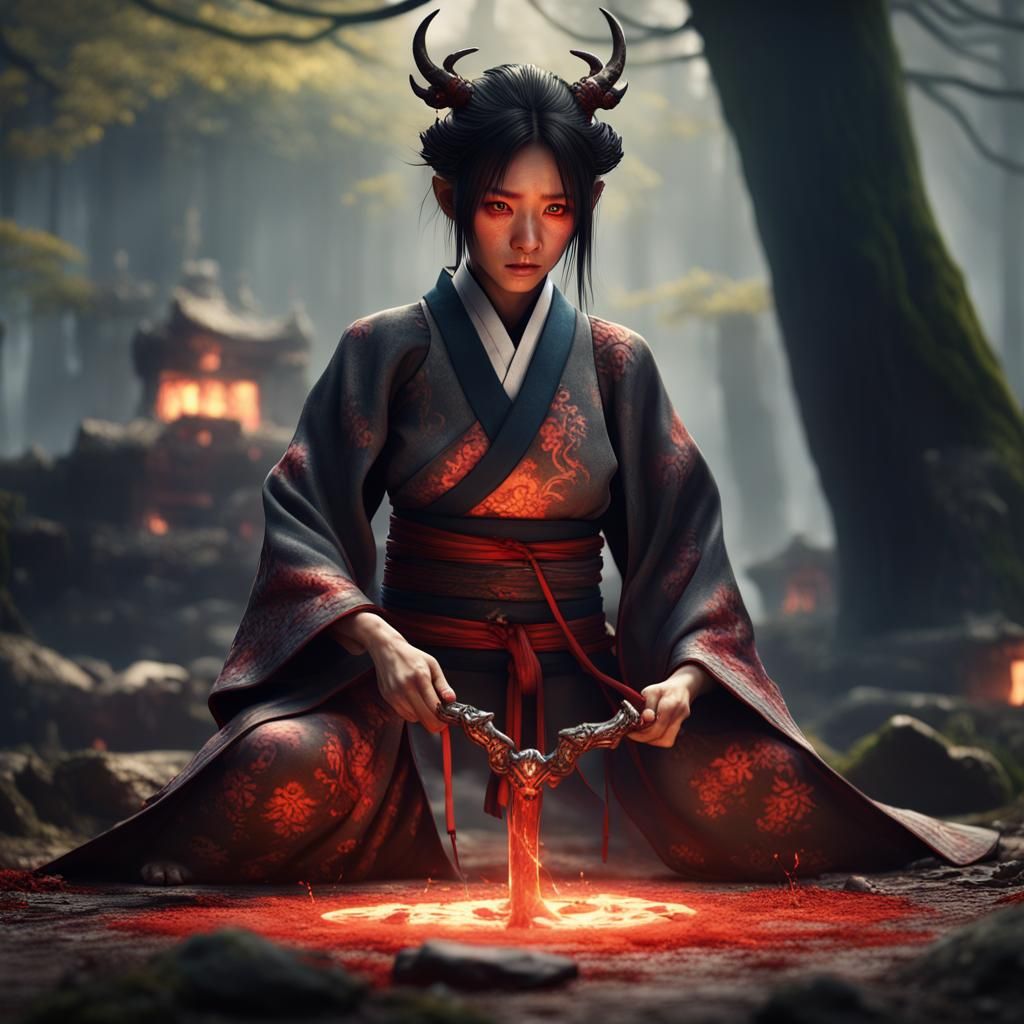 A japanese shaman performing a summoning - AI Generated Artwork ...