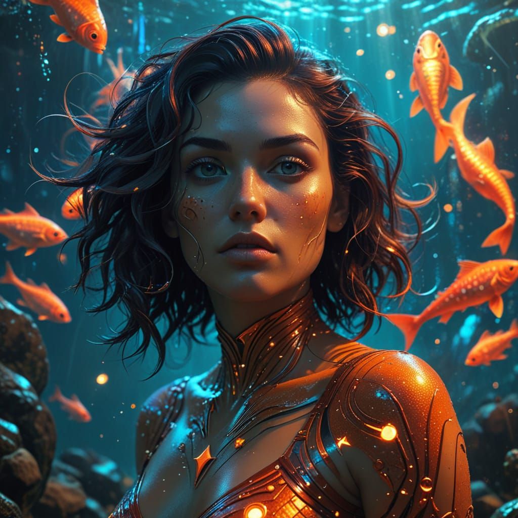 A seductive young fish-formed woman surrounded with zodiac signs. Young ...