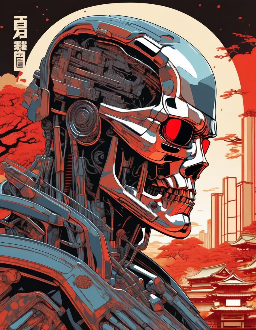 The terminator. vector art, inspired by Shunkōsai Hokushū, trending on ...