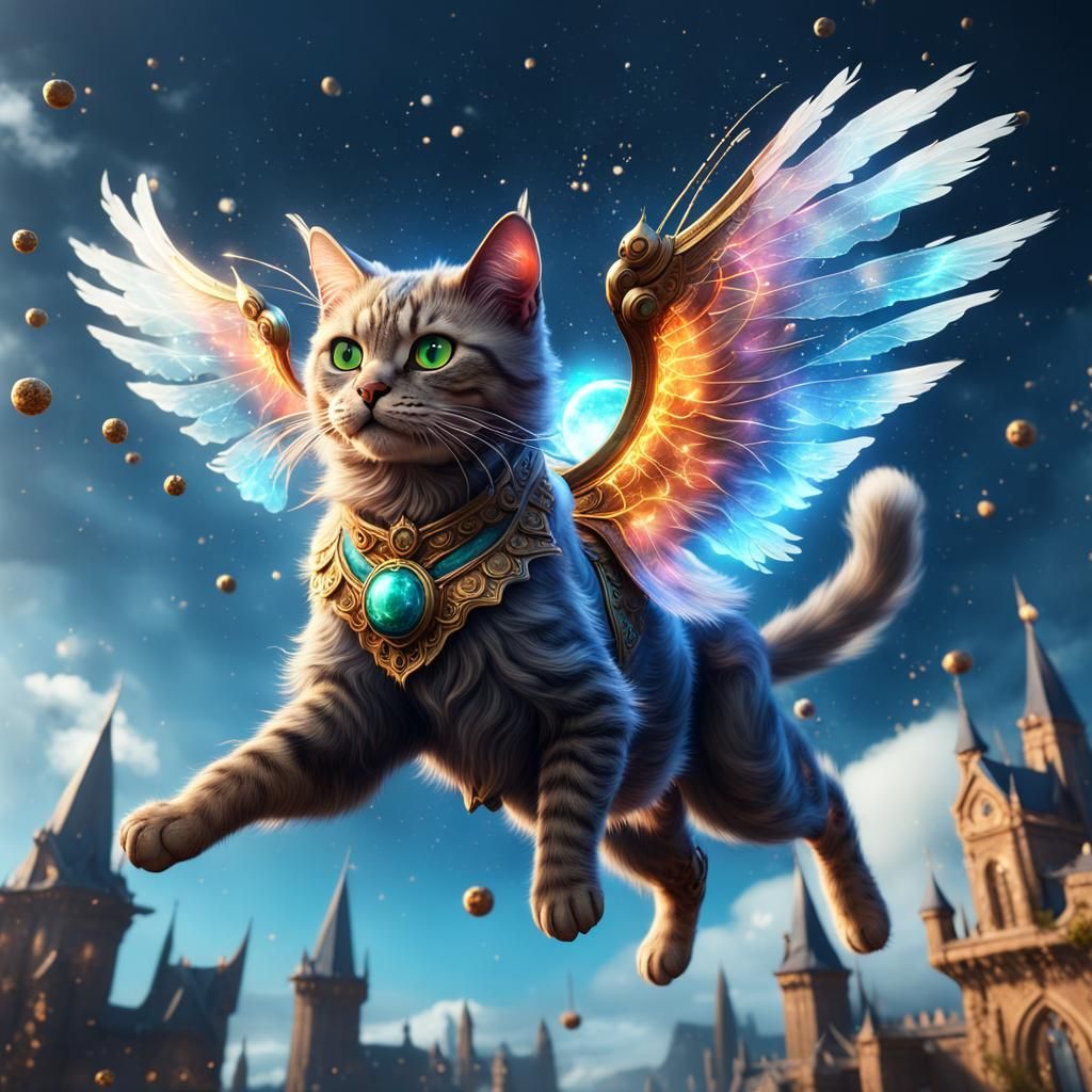 Flying magical cat - AI Generated Artwork - NightCafe Creator