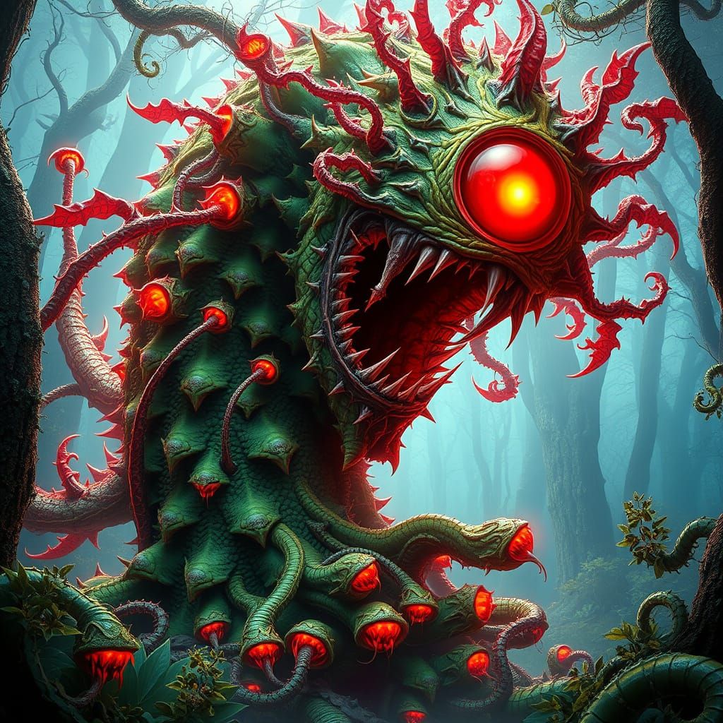 Cyclops Plant - Twisted Forest Beast in Vibrant Green and Re...