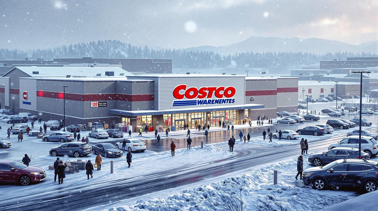 Costcold - Hyper-Realistic 3D Close-Up of Costco on a Snowy ...