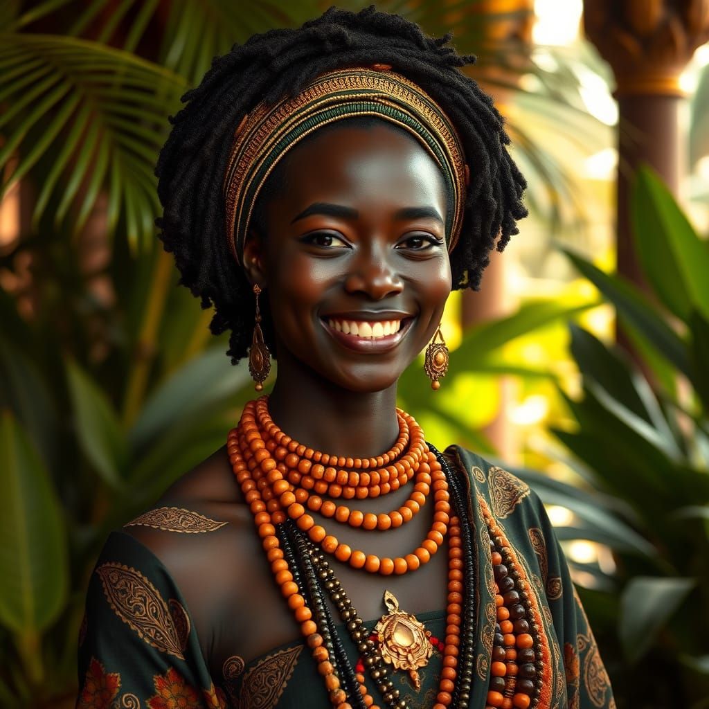 Benin Princess in Royal Court, Traditional Attire - AI Art