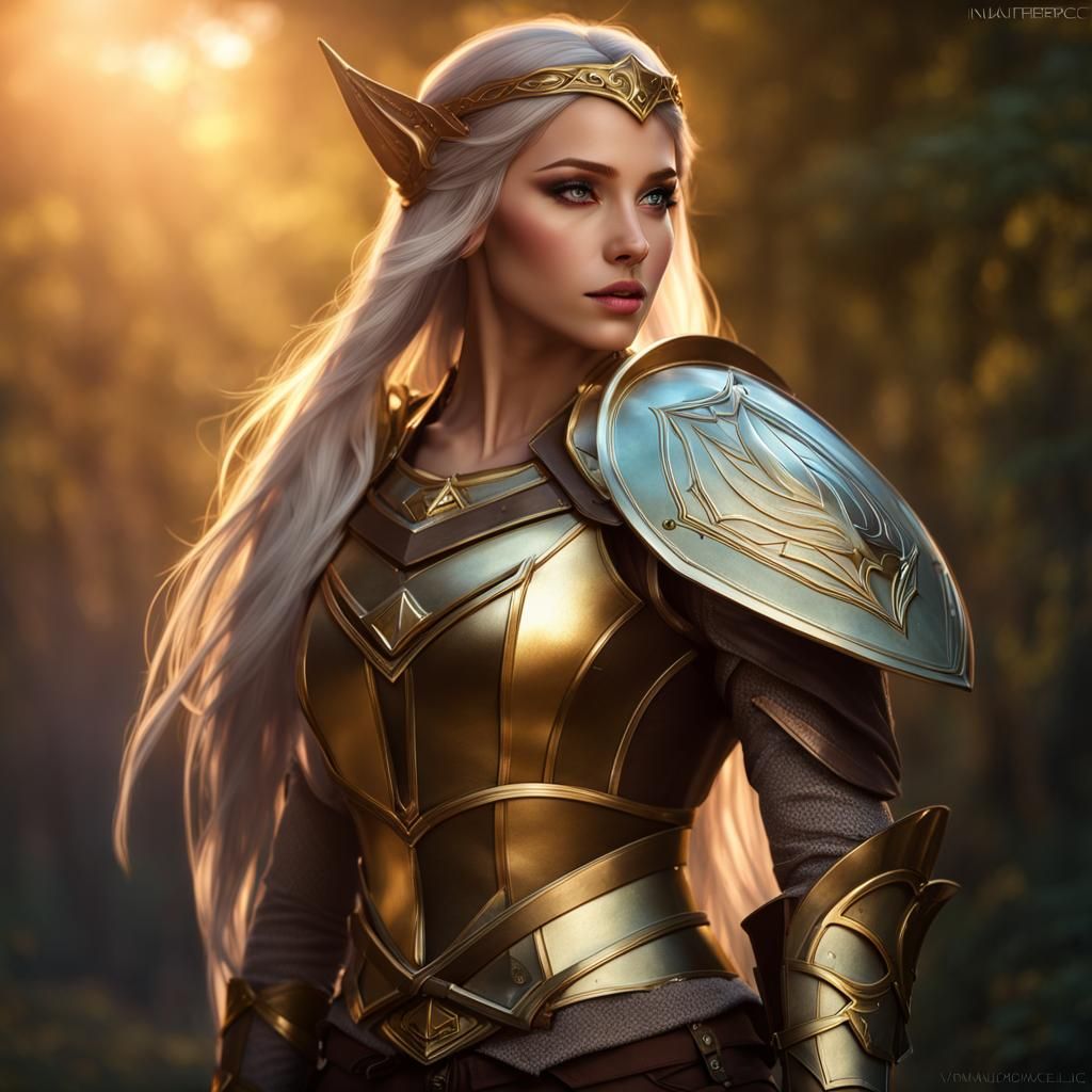Radiant, glamorous Elf shield maiden, gorgeous, beautiful, stunning ...