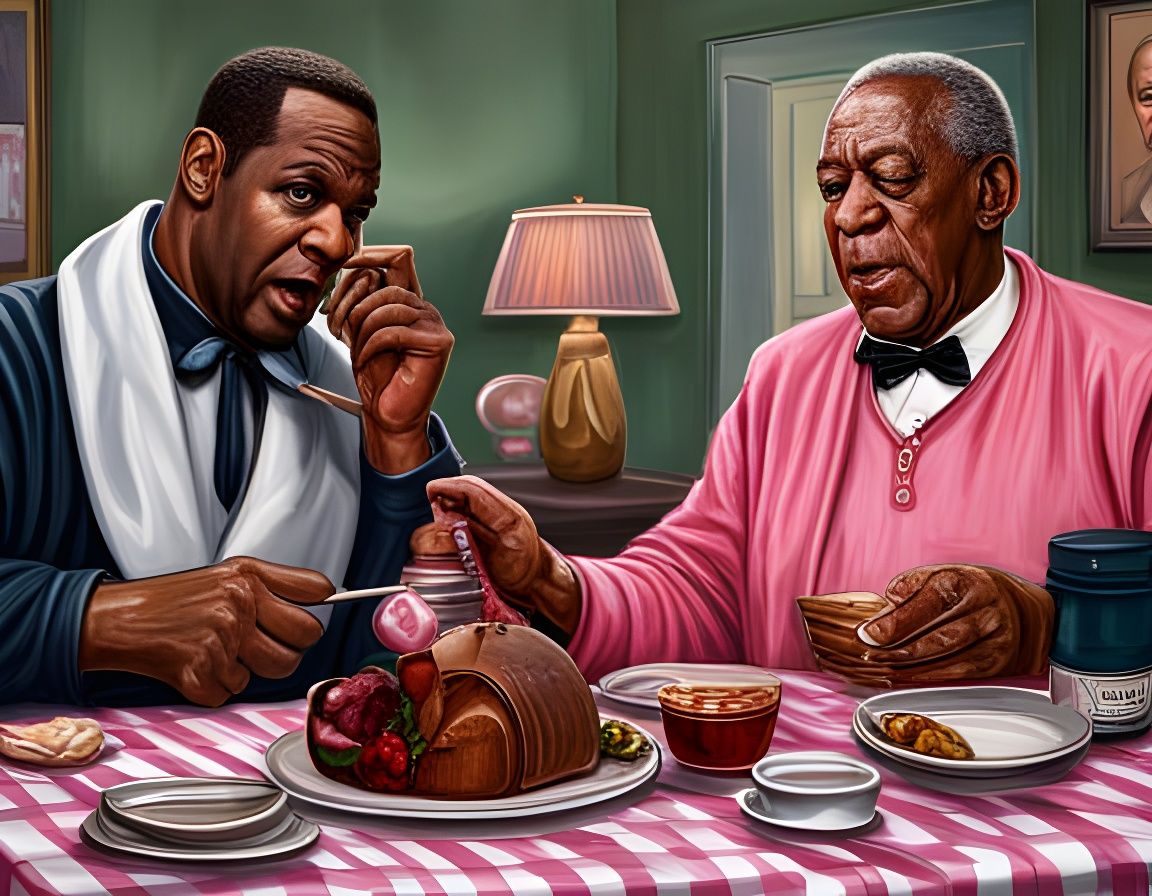 R. Kelly & Bill Cosby Wresting in Pink Pudding (V) - AI Generated Artwork - NightCafe Creator