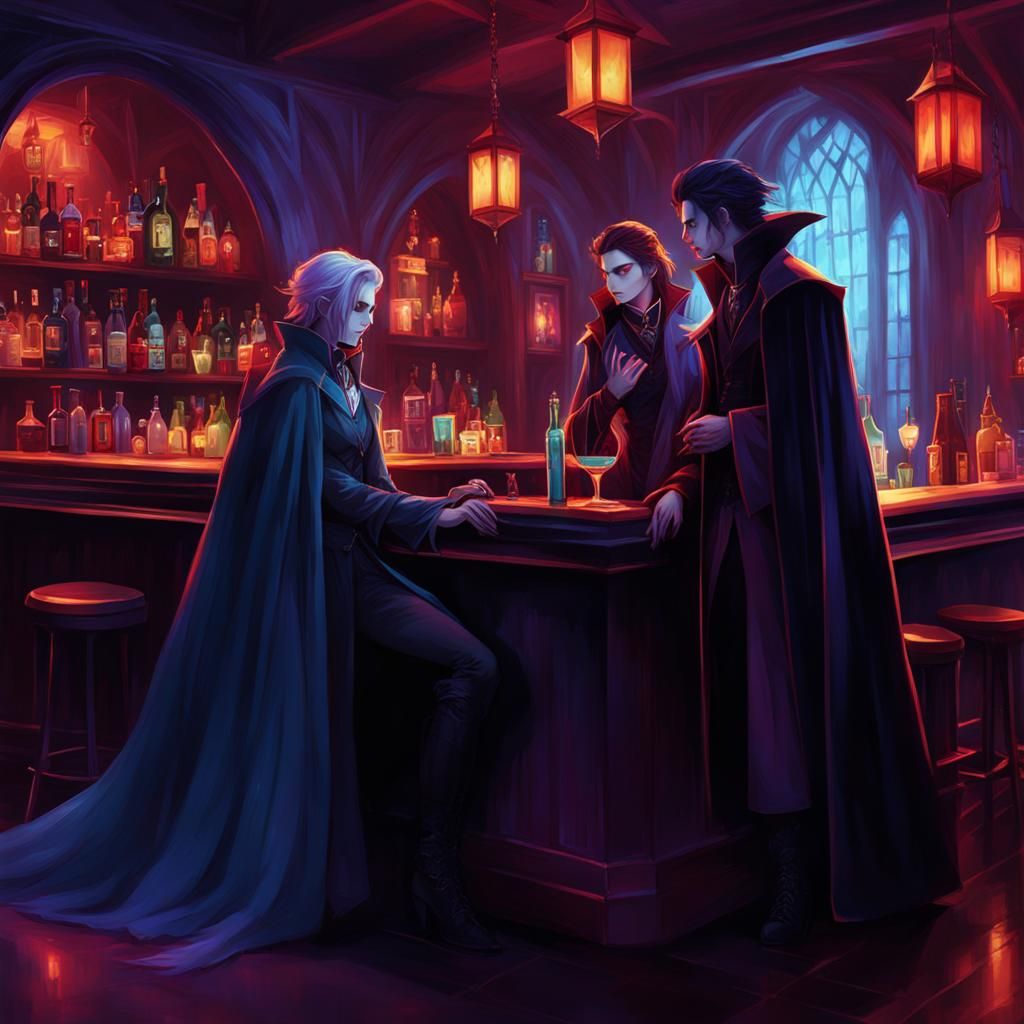 Mage and vampire in a bar cool colors digital art ethereal twilight ...