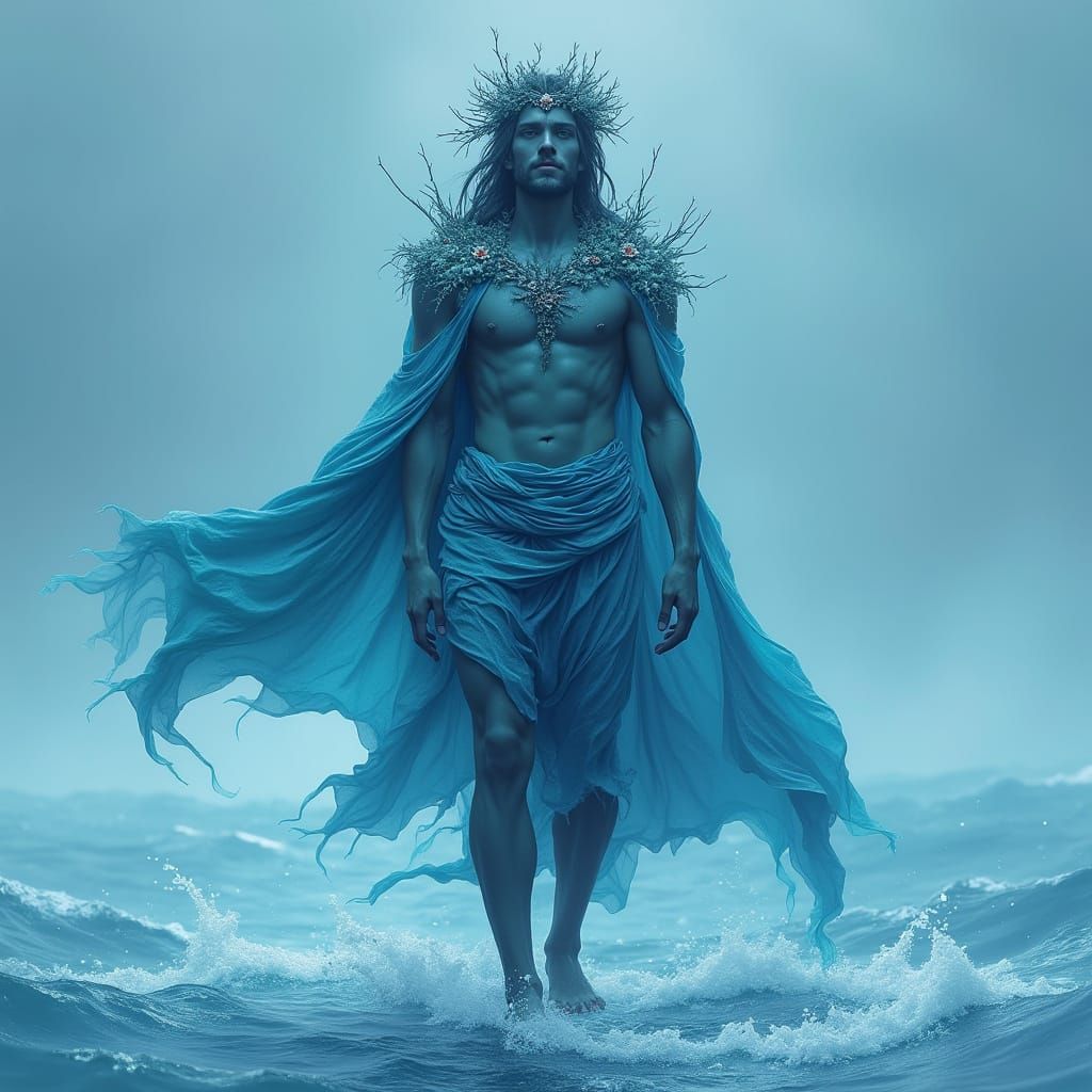 Oceanic God with Shimmering Scales and Whirlpool E... - AI Art