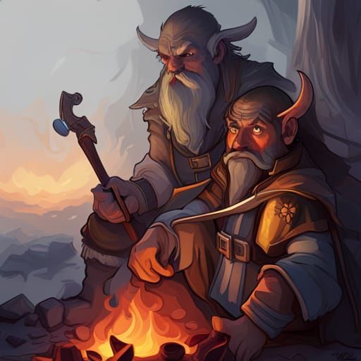 Image of dwarves sitting next to a big campfire, D&D, fantasy ...