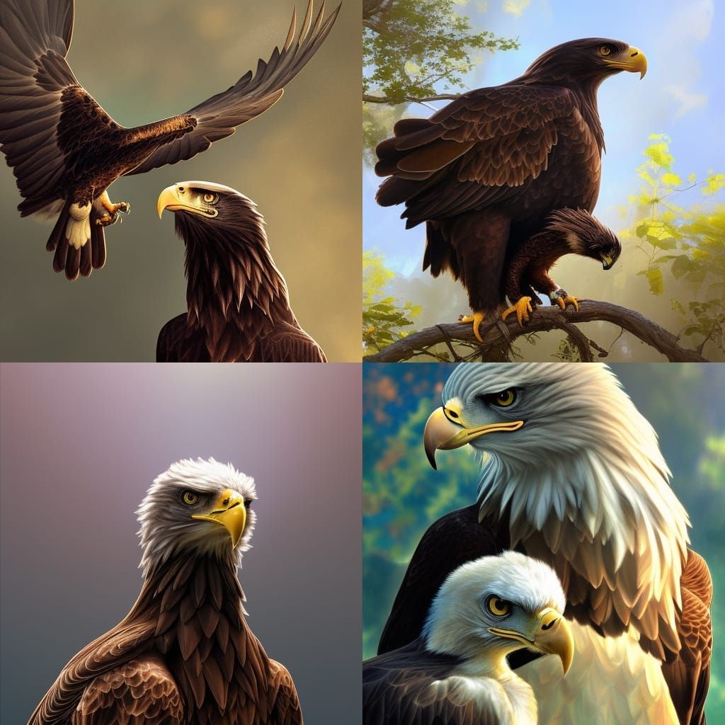 male eagle, feeding eaglet, nest, sunshine, hdr - AI Generated Artwork - NightCafe Creator