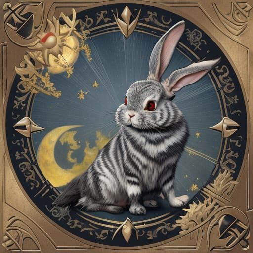 Surreal Rabbit Plays Cards in Cosmic Setting - AI Art